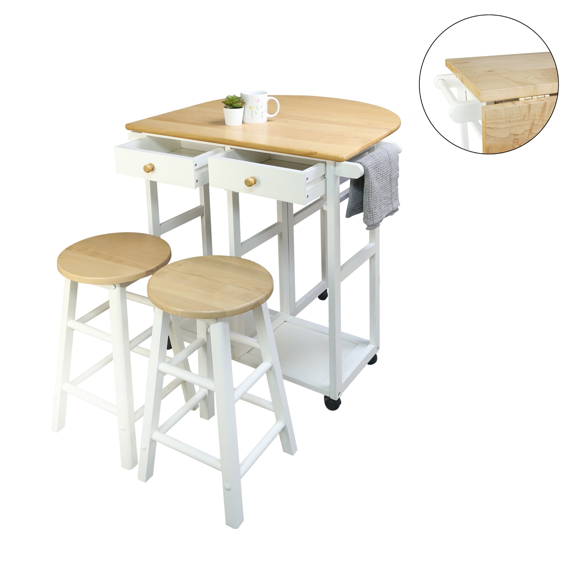 Casual Home New Folding 3-Piece Space Saving Dining Table Rolling Cart ...