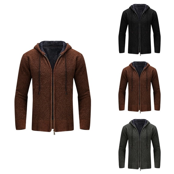 Casual Hooded Jacket, Warm Knit Cardigan Coat for Men, Full Zip Thermal ...