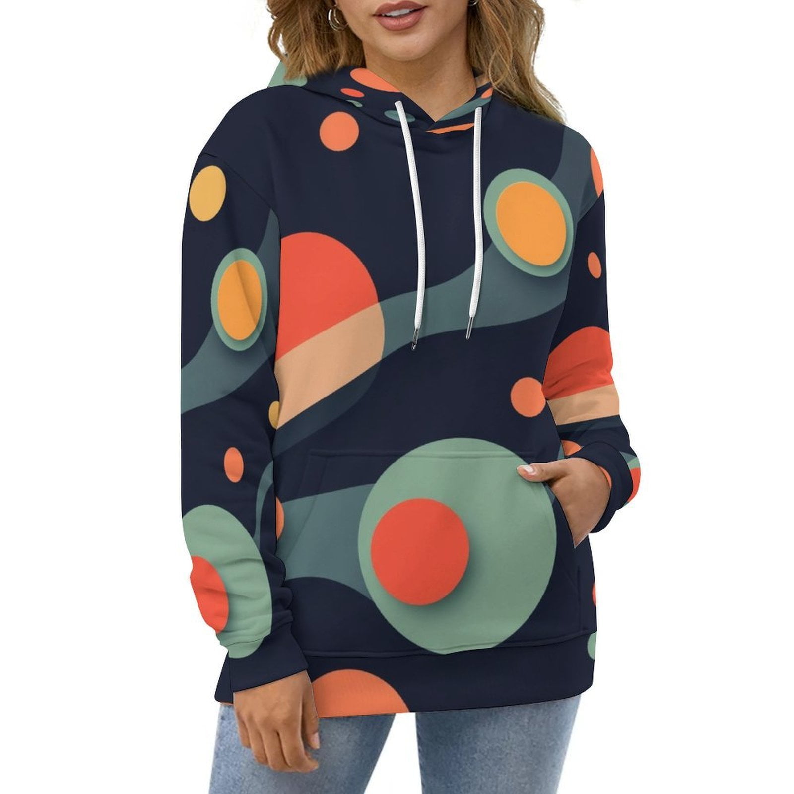 Casual Hoodies Abstract Colorful Circles Lady Long-Sleeve Classic ...