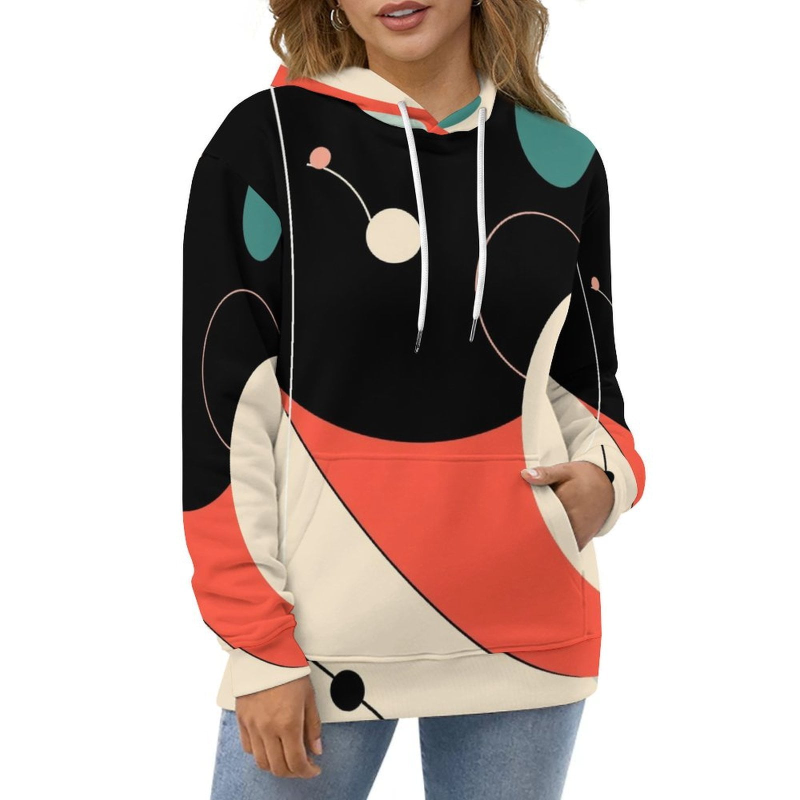 Casual Hoodies Abstract Geometric Art Lady Long-Sleeve Classic Design ...