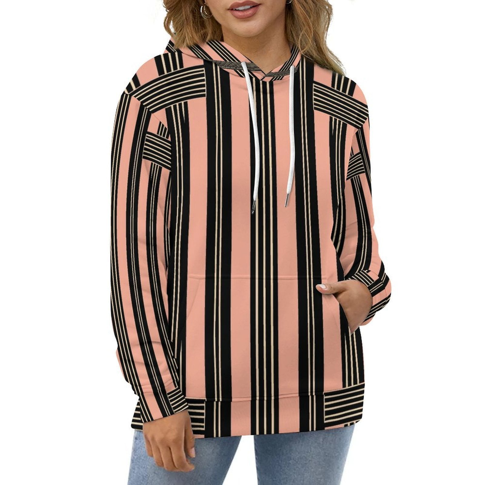 Casual Hoodies Abstract Striped Pattern Lady Long-Sleeve Classic Design ...