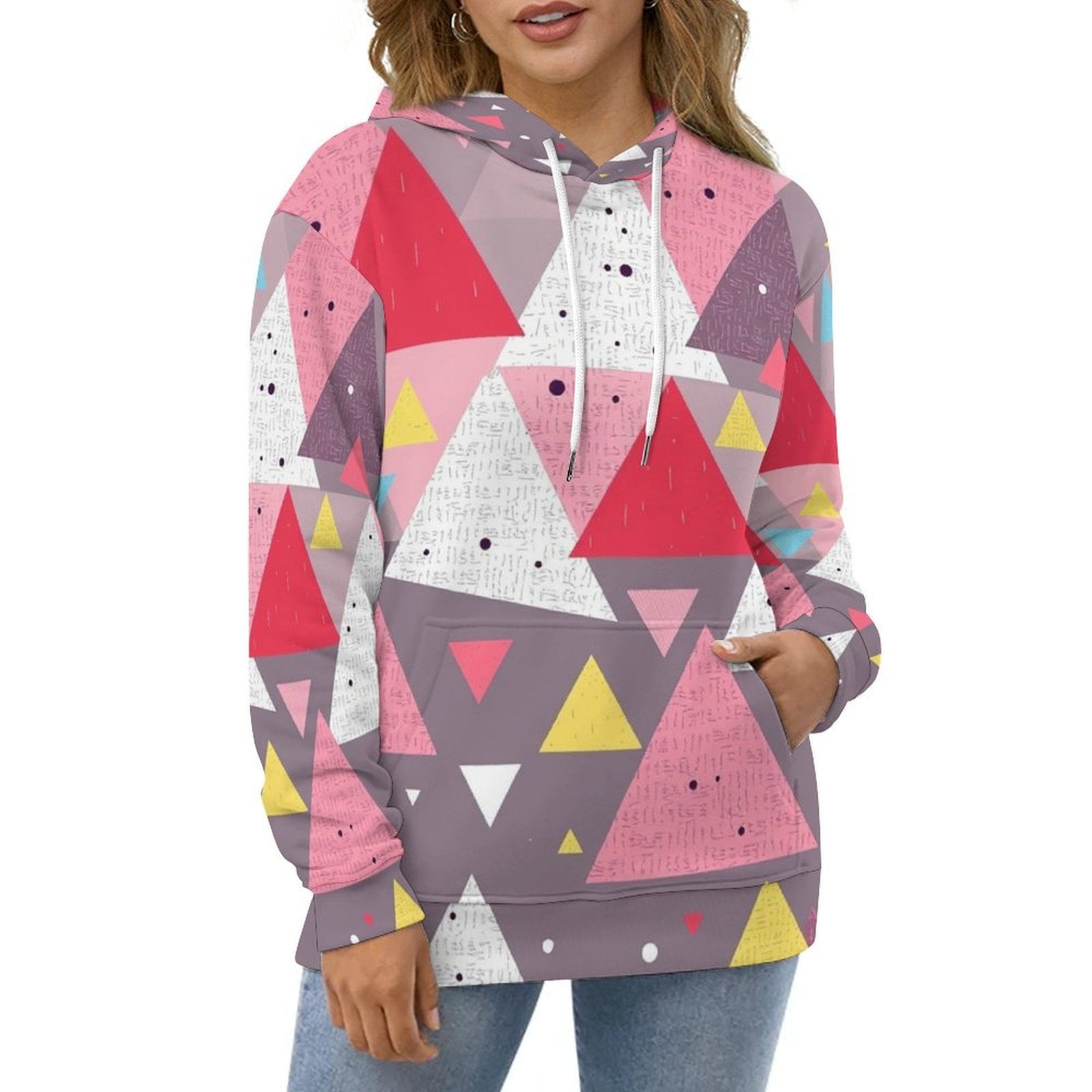 Casual Hoodies Abstract Triangle Pattern Lady Long-Sleeve Classic ...