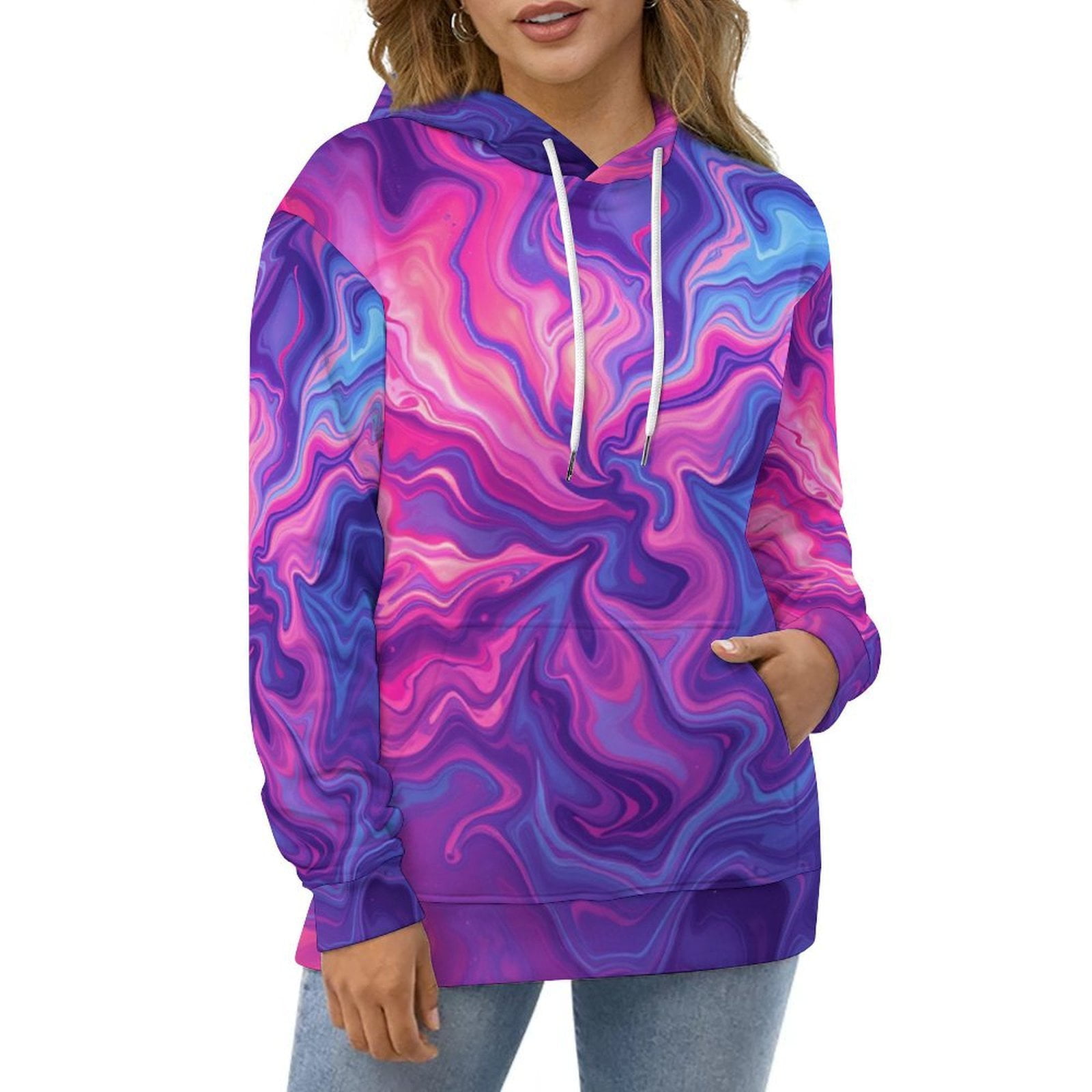 Casual Hoodies Abstract Vibrant Swirls Lady Long-Sleeve Classic Design ...