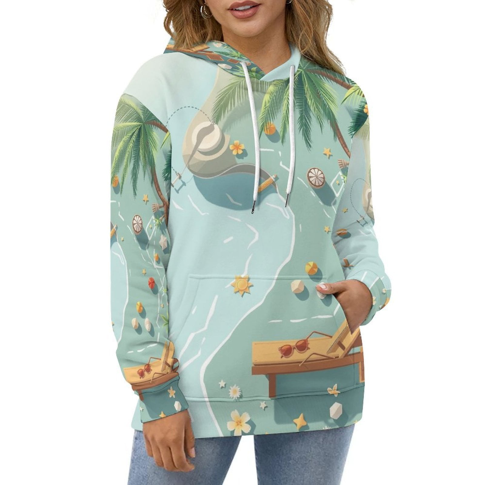 Casual Hoodies Beach Summer Vacation Lady Long-Sleeve Classic Design ...