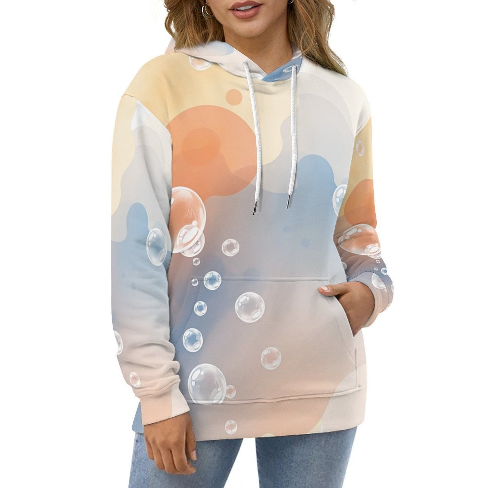 Casual Hoodies Bubbles Pastel Background Lady Long-Sleeve Classic Design Loose Oversize Hooded ...