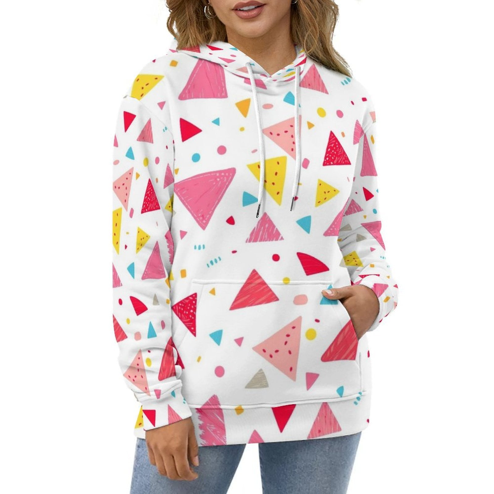 Casual Hoodies Colorful Triangle Pattern Lady Long-Sleeve Classic ...