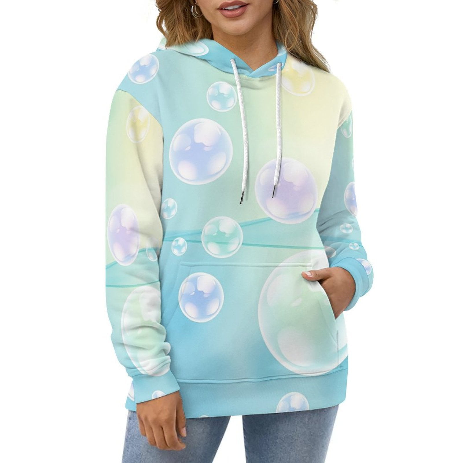 Casual Hoodies Floating Pastel Bubbles Lady Long-Sleeve Classic Design Loose Oversize Hooded ...