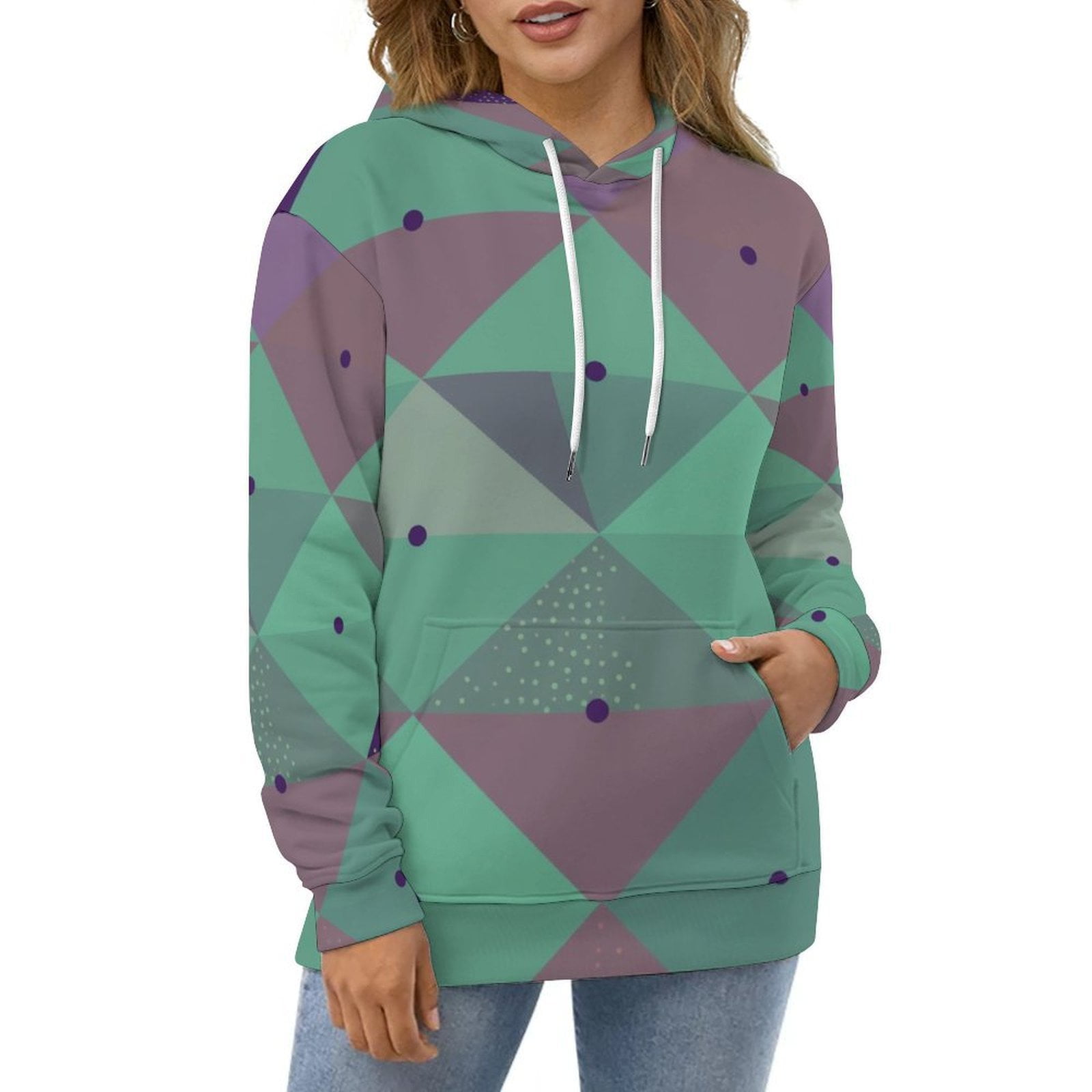 Casual Hoodies Geometric Triangle Pattern Lady Long-Sleeve Classic ...