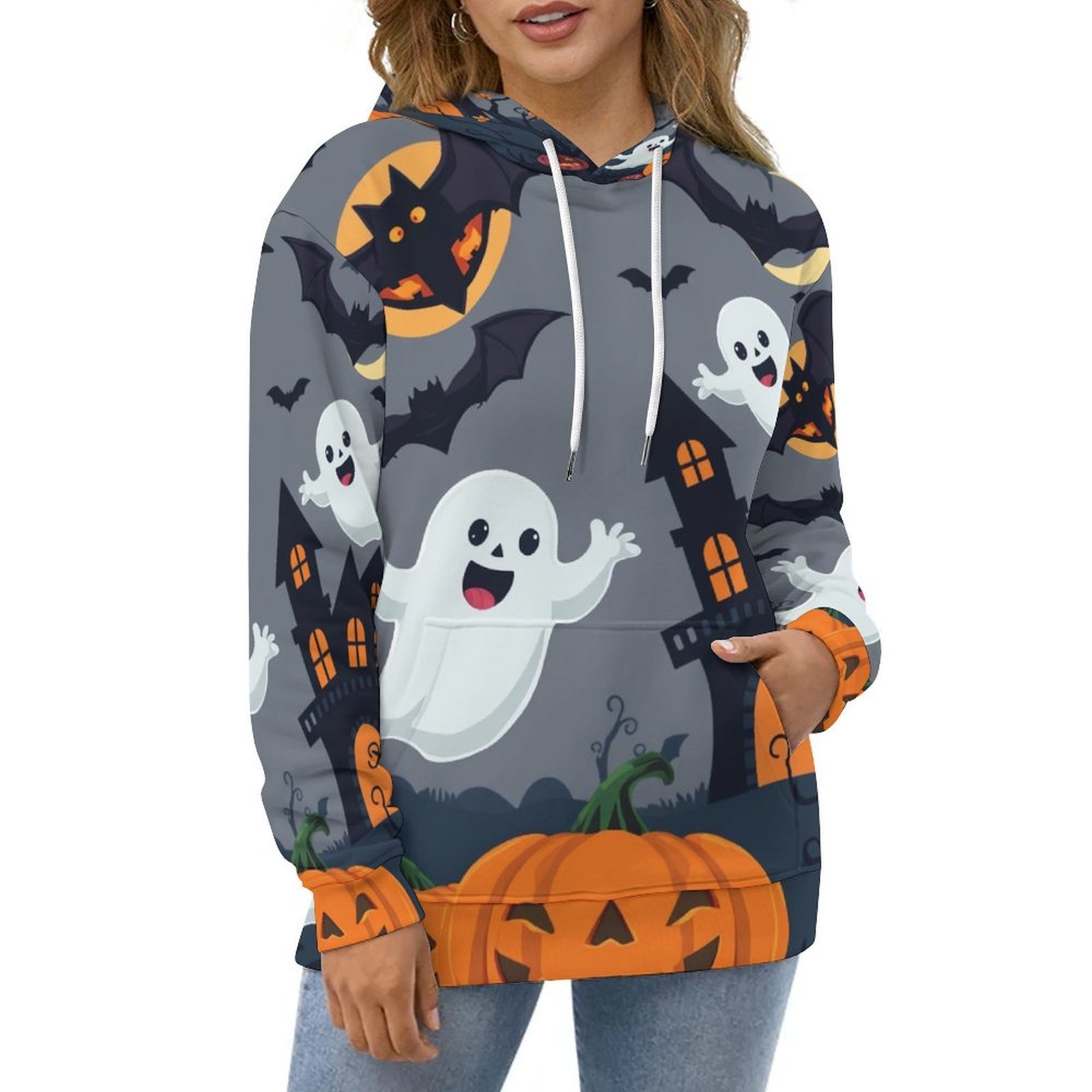 Casual Hoodies Happy Halloween Night Lady Long-Sleeve Classic Design ...