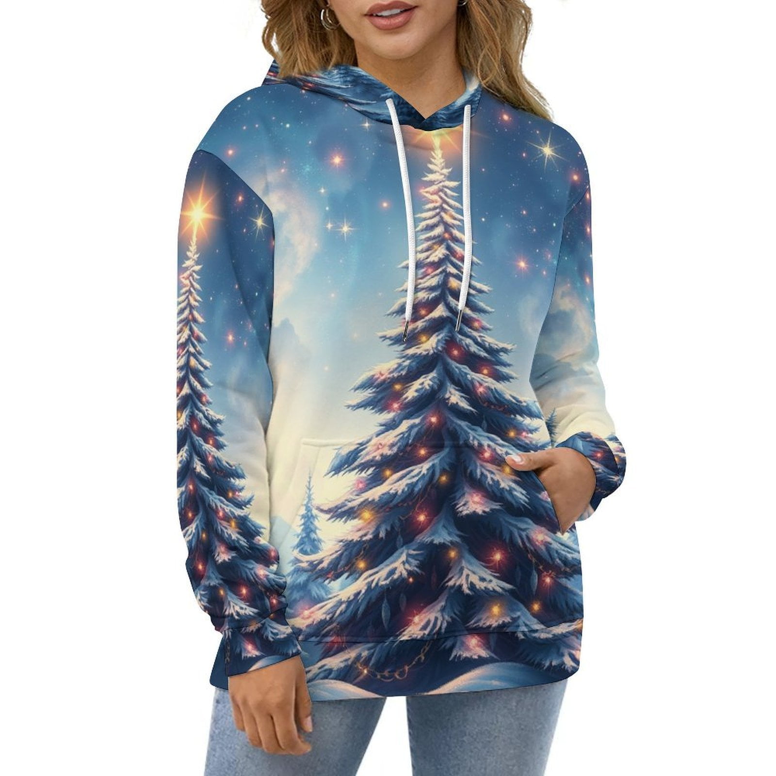 Casual Hoodies Magical Christmas Tree Lady Long-Sleeve Classic Design ...