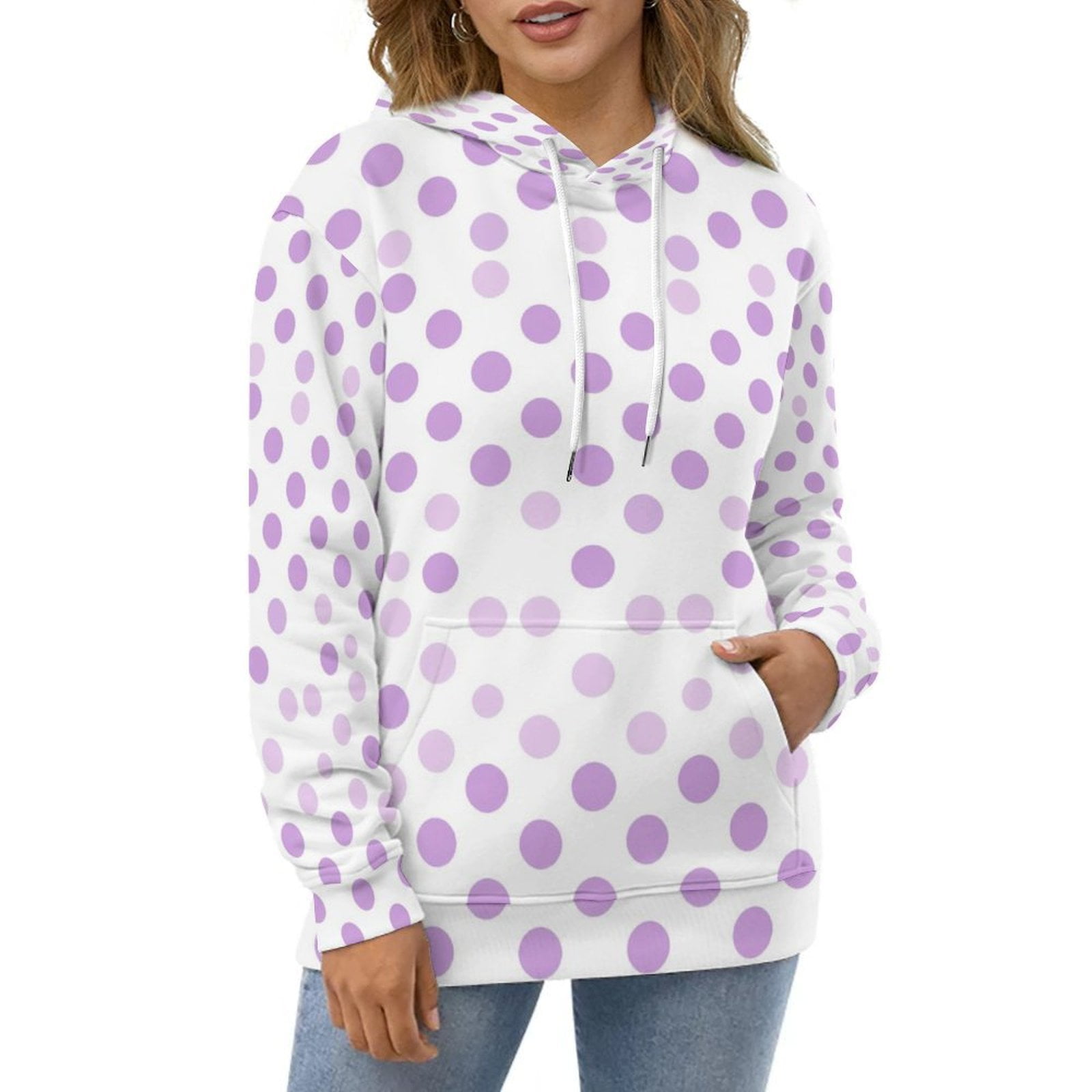 Casual Hoodies Purple Polka Dot Pattern Lady Long-Sleeve Classic Design ...