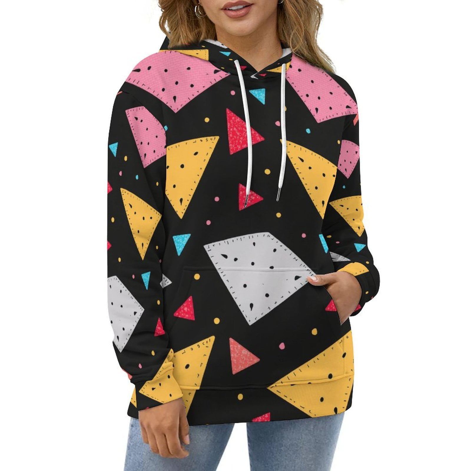 Casual Hoodies Triangle Pattern Background Lady Long-Sleeve Classic ...