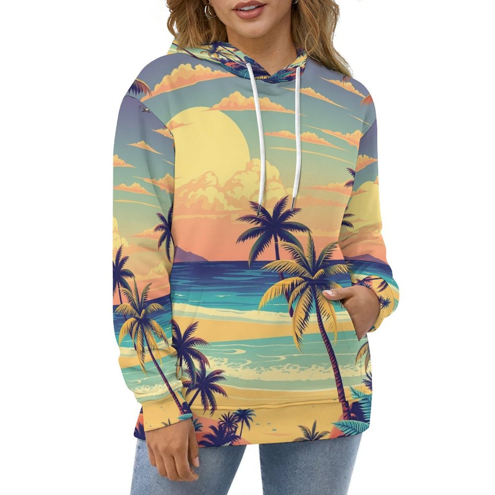 Casual Hoodies Tropical Beach Sunset Lady Long-Sleeve Classic Design ...