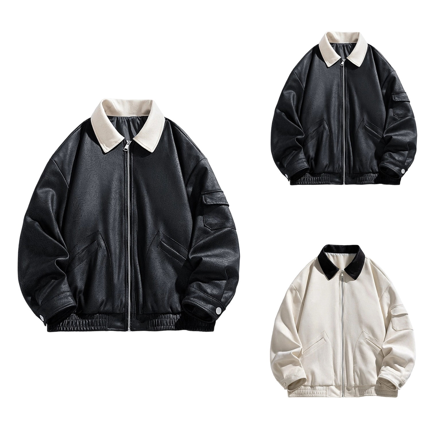 Casual Jacket with Stand Collar, Modern Loose Fit Men's Outerwear for ...