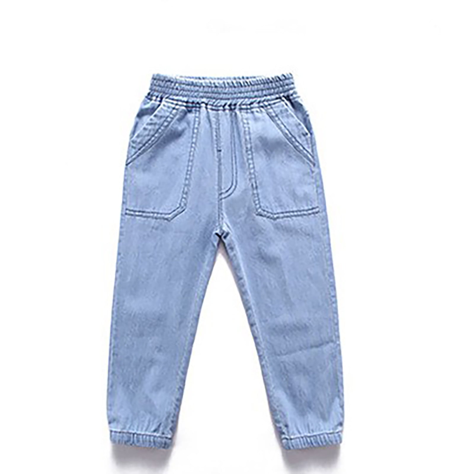 Casual Jean Joggers for Boys Workout Elastic Waist Loose Denim Pants with Pocket 3-13 Years ...