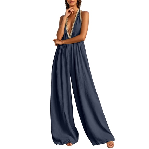 Casual Jumpsuit Women's Elegant Casual Jumpsuit Solid V Neck Sleeveless ...