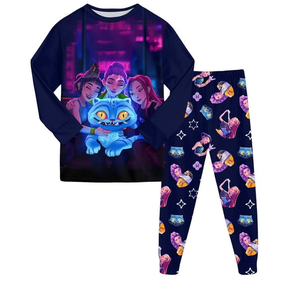 Casual K+POPAction Pants Set Graphic Long Sleeve Crew Neck Shirt Set ...