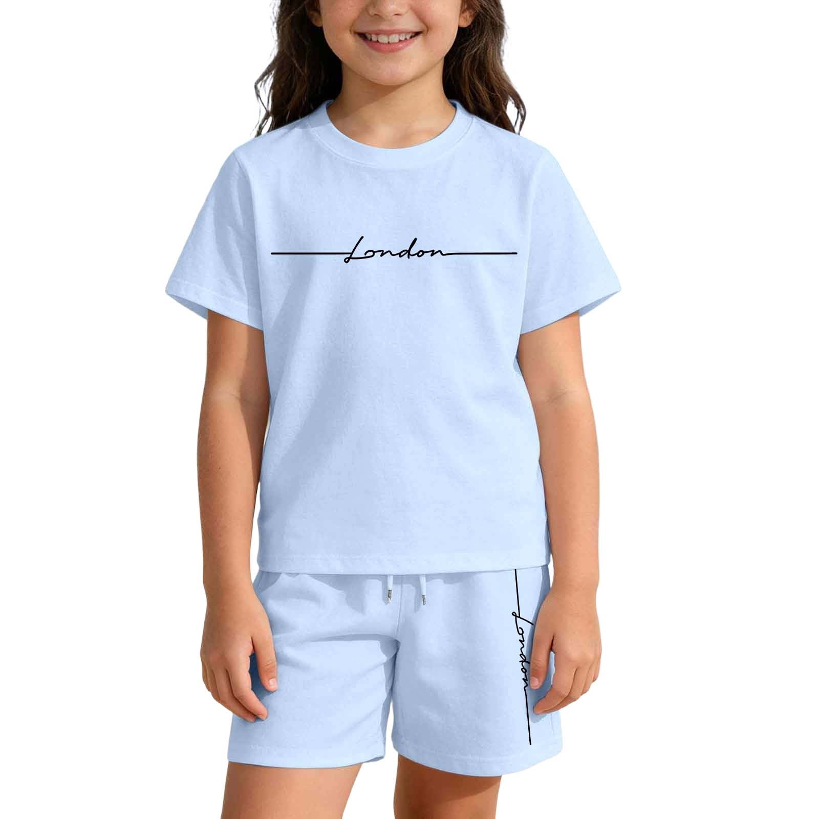 Casual Kids Girls Alphabet Print Relaxed Fit Short Sleeve Tee and ...