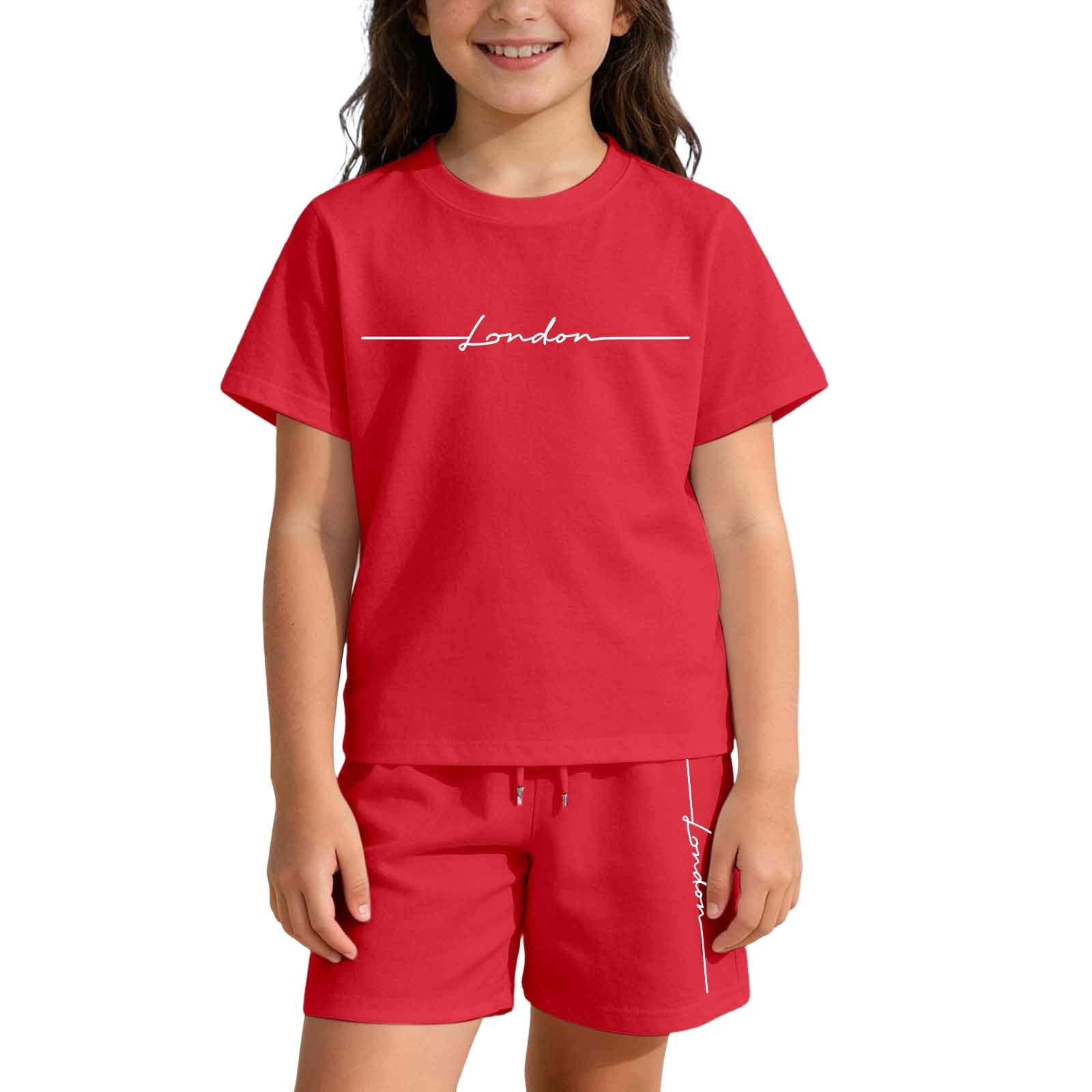 Casual Kids Girls Alphabet Print Relaxed Fit Short Sleeve Tee and ...