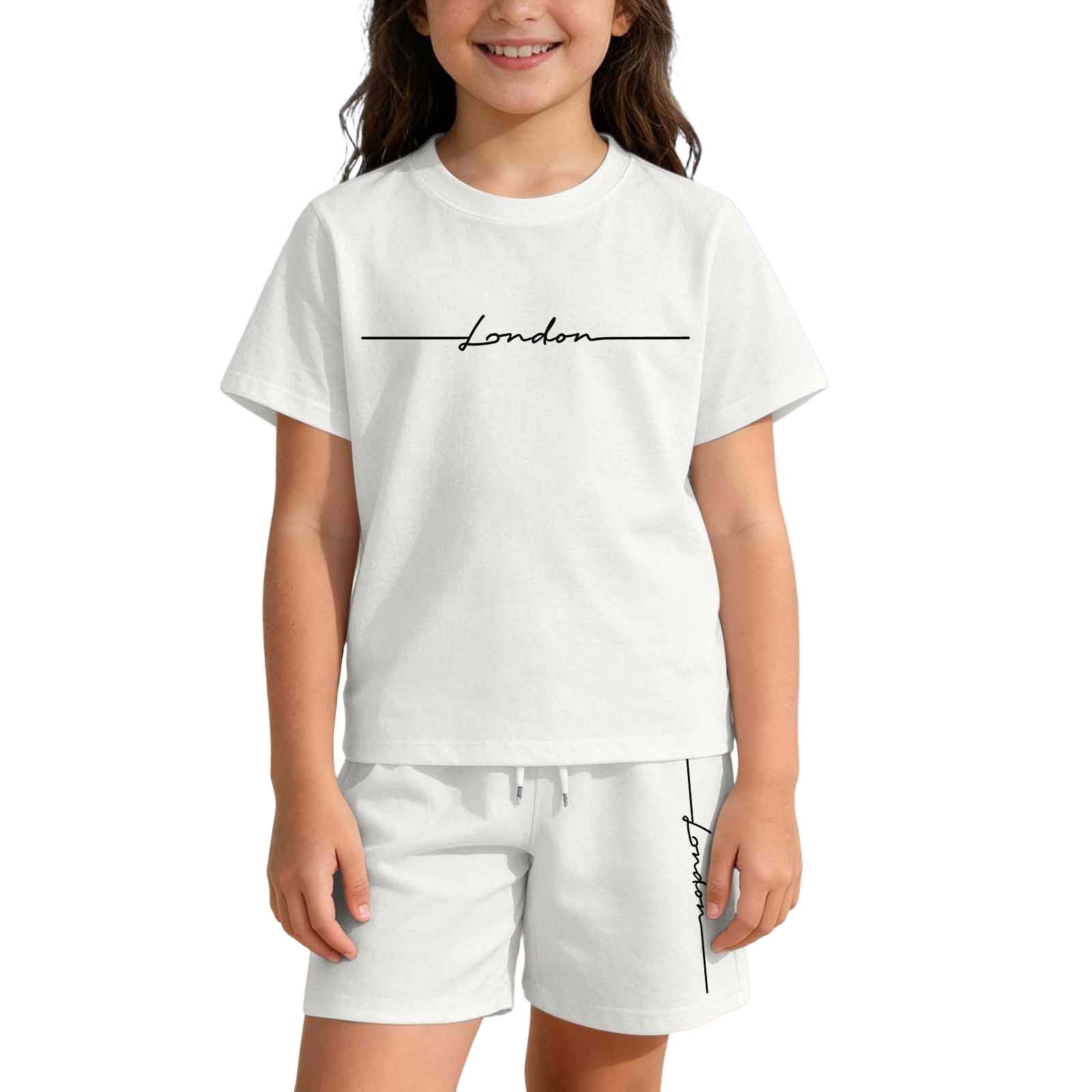 Casual Kids Girls Alphabet Print Relaxed Fit Short Sleeve Tee and ...