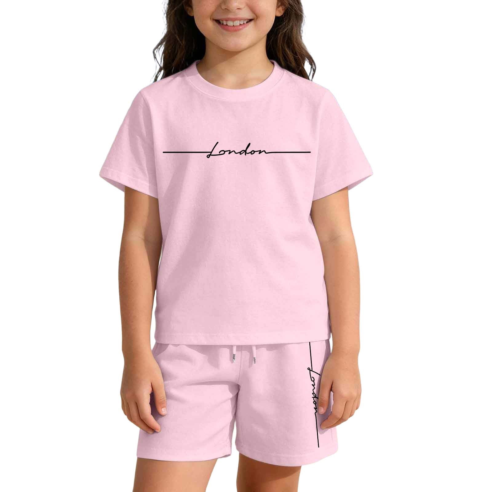 Casual Kids Girls Alphabet Print Relaxed Fit Short Sleeve Tee and ...