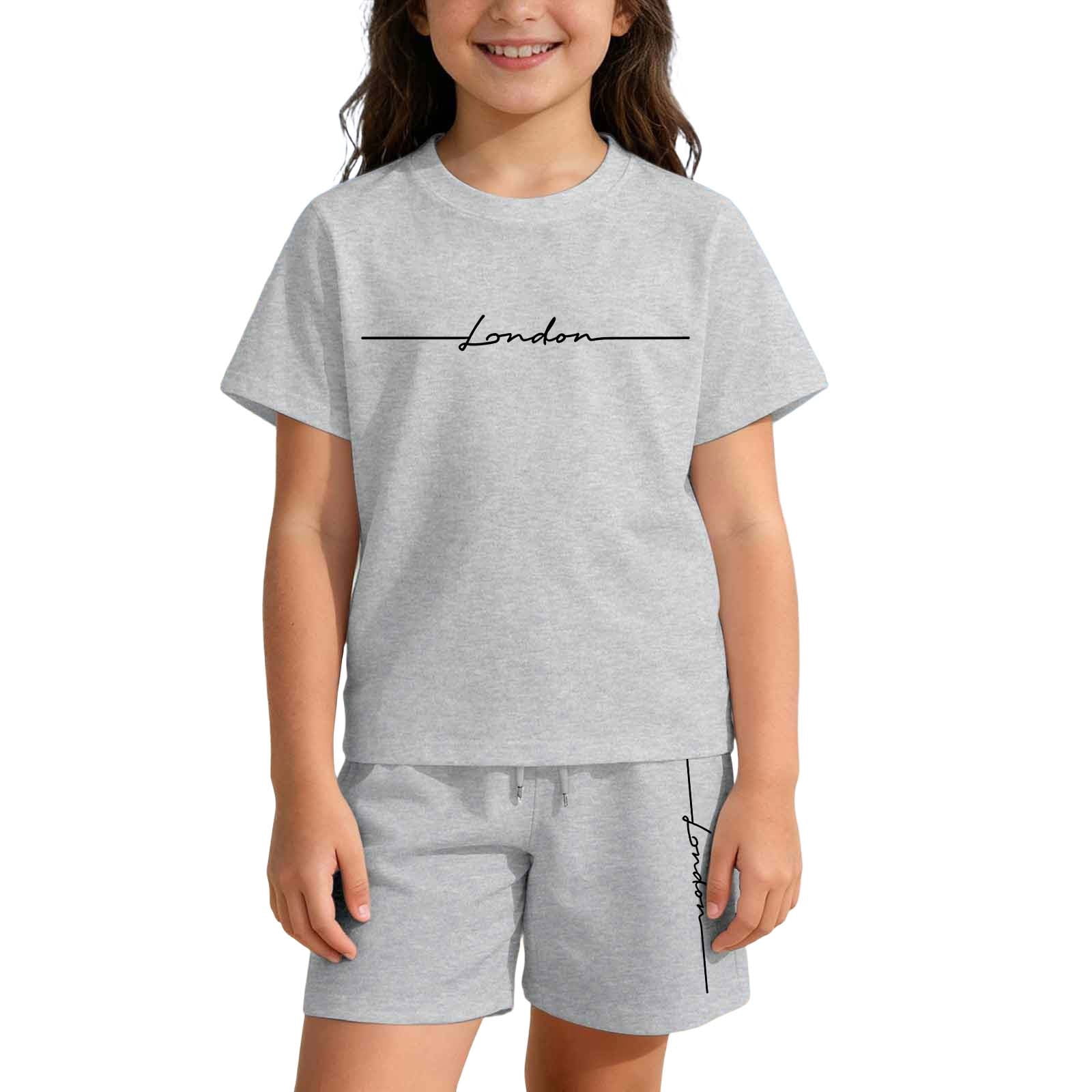 Casual Kids Girls Alphabet Print Relaxed Fit Short Sleeve Tee and ...