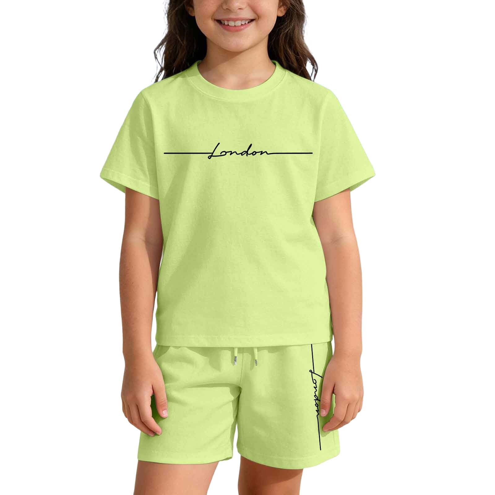 Casual Kids Girls Alphabet Print Relaxed Fit Short Sleeve Tee and ...