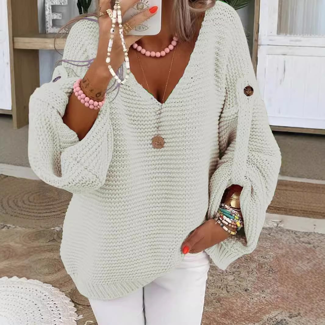 Casual Knitted V Neck Sweater Fall Winter Fashion Button Warm Commuter ...