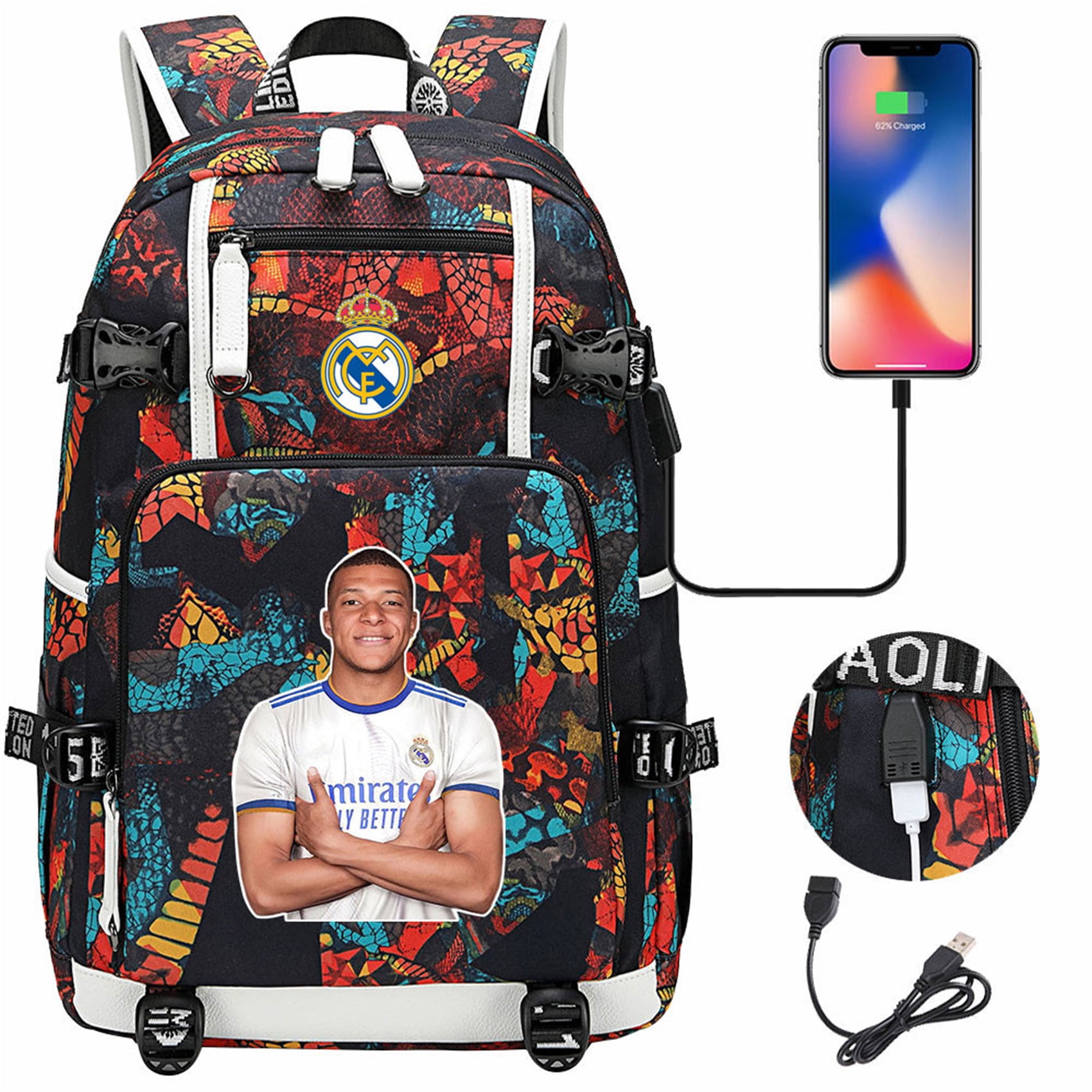 Casual Kylian Mbappe Backpack with USB Charging Port Lightweight School ...