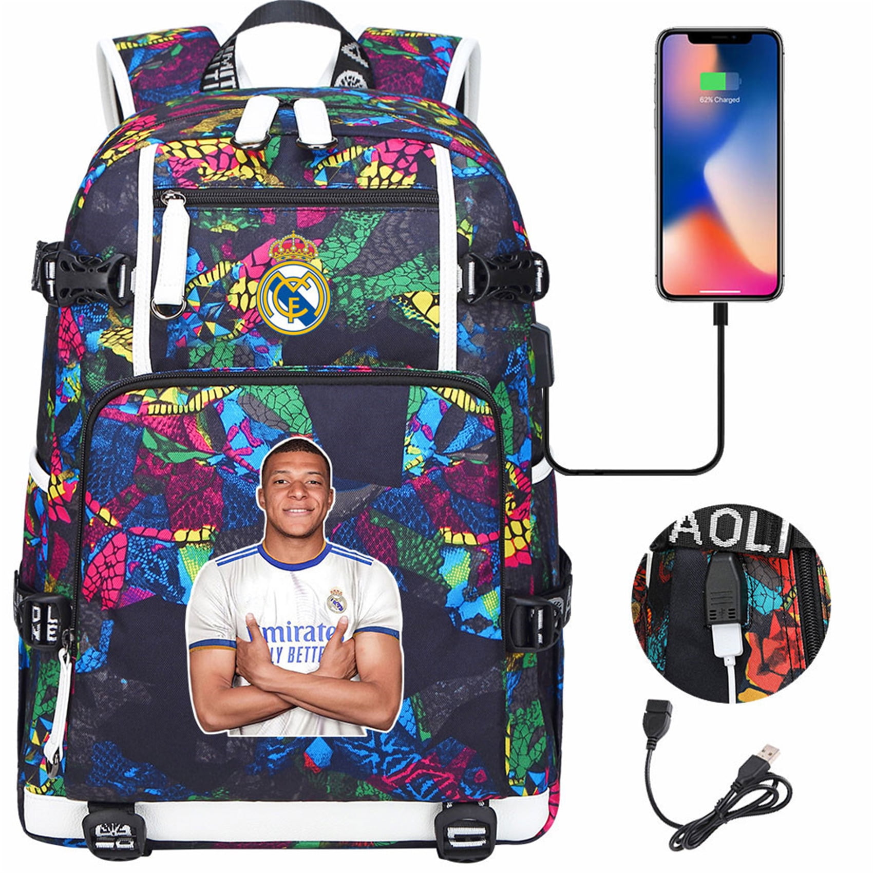 Casual Kylian Mbappe Backpack with USB Charging Port Lightweight School ...