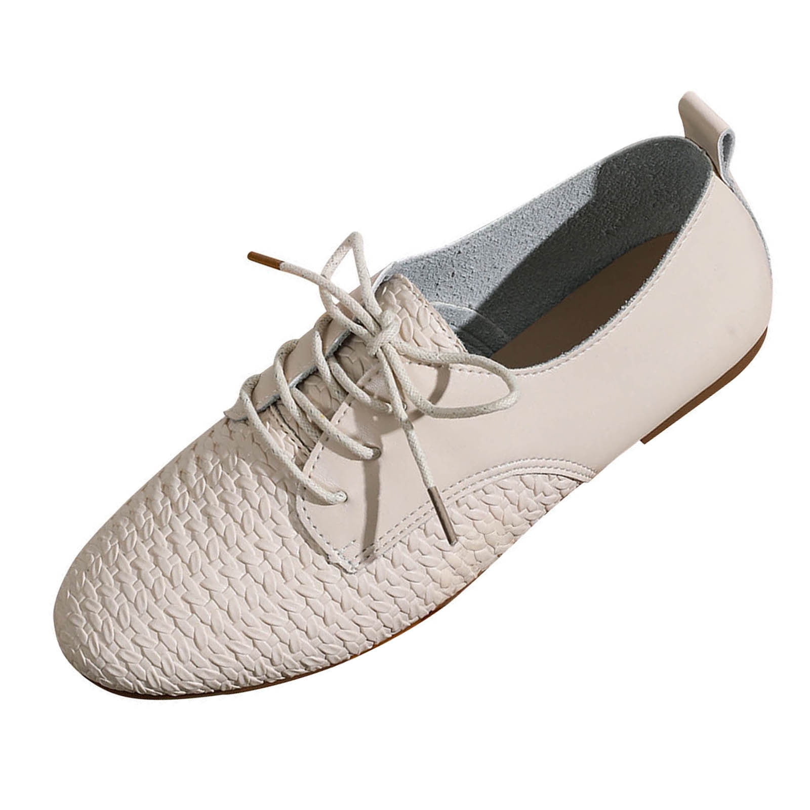 Casual Lace Up Shoes For Women In White Featuring Woven Texture Upper ...