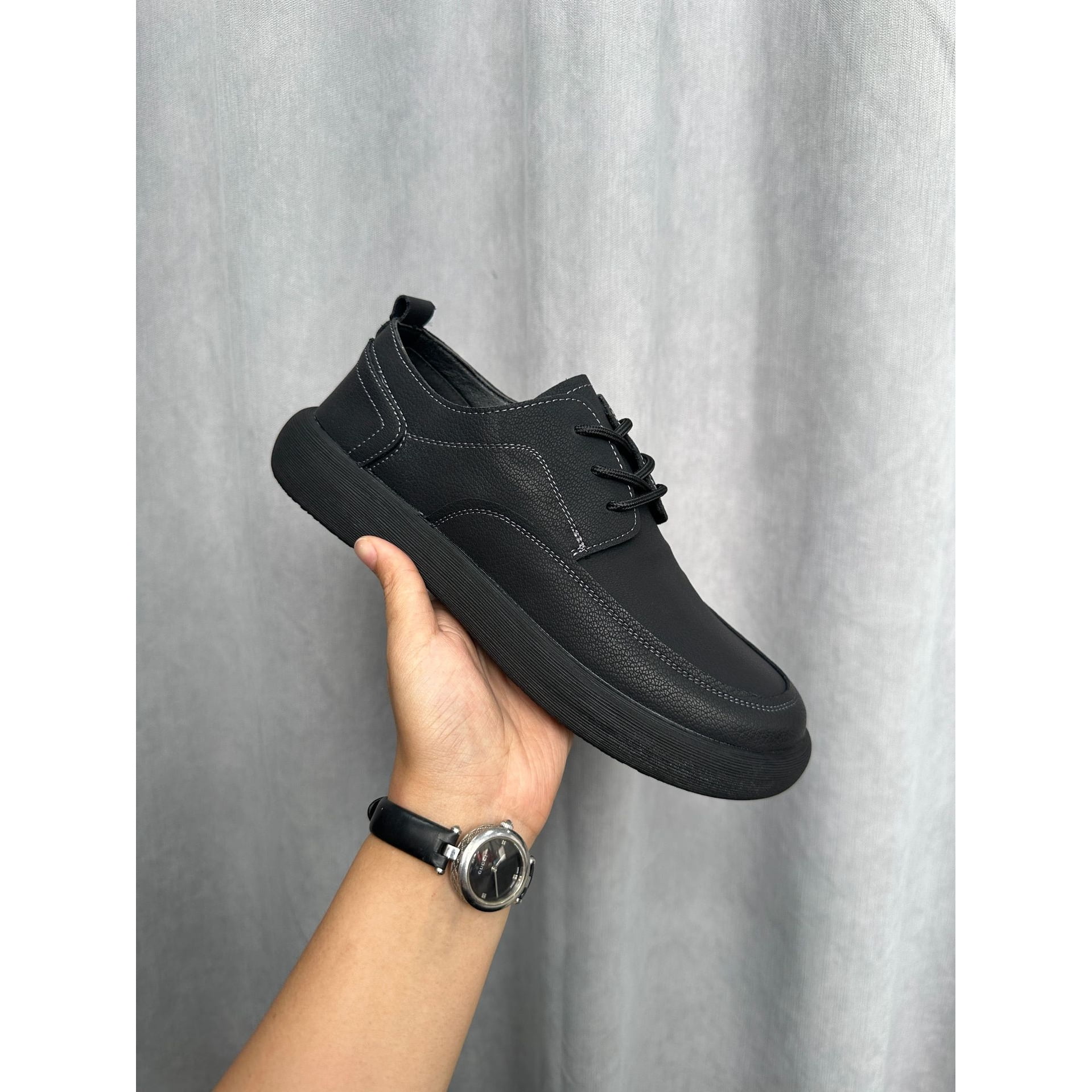 Casual Lace-Up Sneakers, White Rubber Sole Shoes with Checkered ...