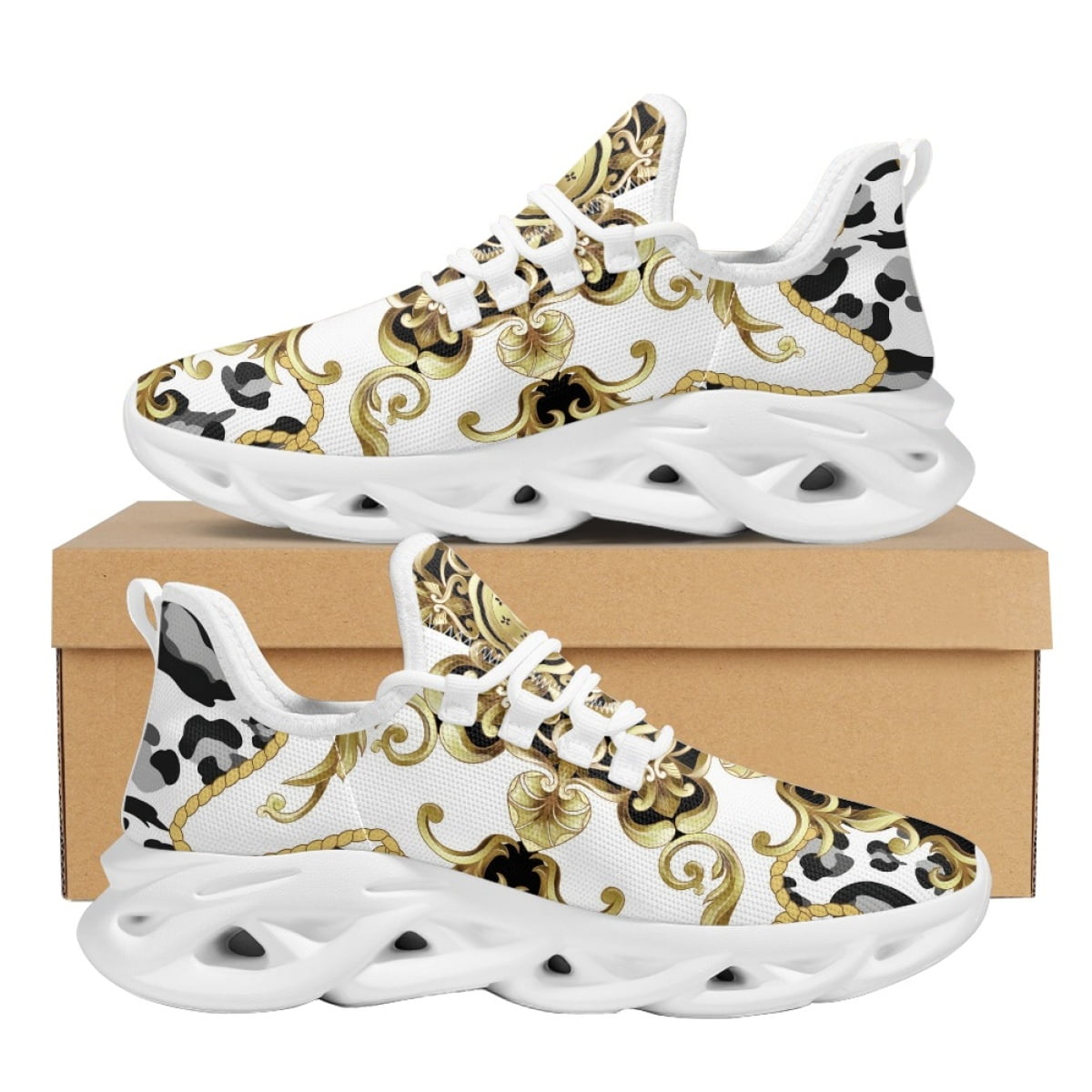 Casual Lace-up Mesh Sneakers for Women Vintage Baroque Leopard Floral ...