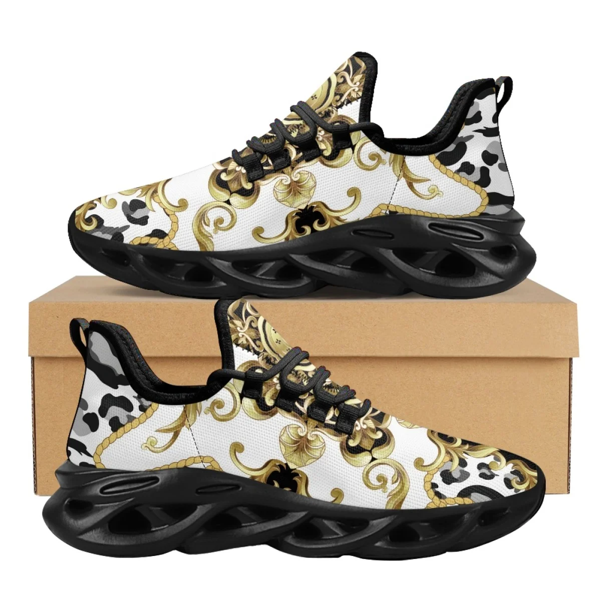 Casual Lace-up Mesh Sneakers for Women Vintage Baroque Leopard Floral ...