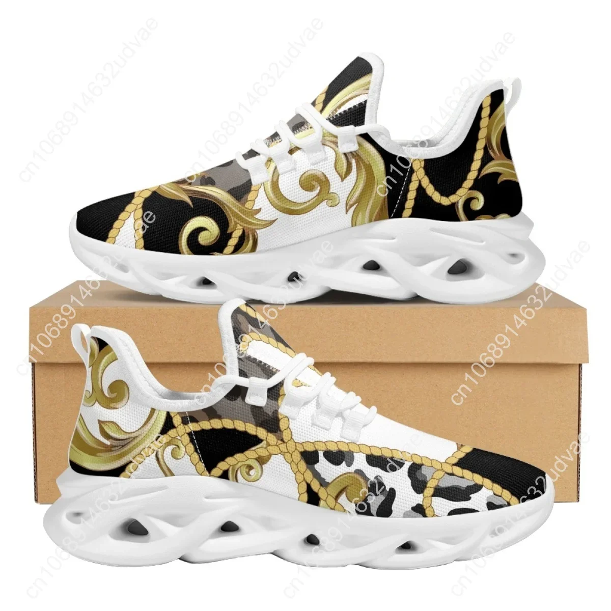 Casual Lace-up Mesh Sneakers for Women Vintage Baroque Leopard Floral ...