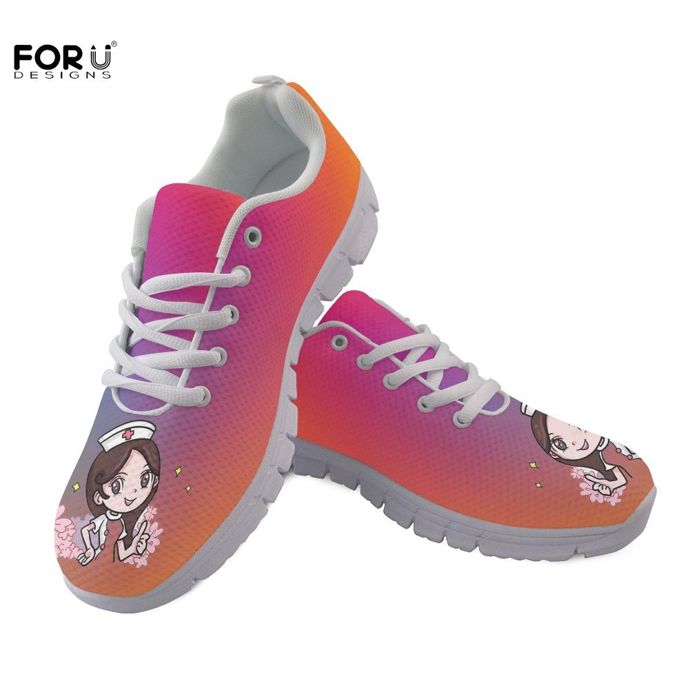Casual Ladies Flat Sneakers Cartoon Nurse Pattern Gradient Background ...