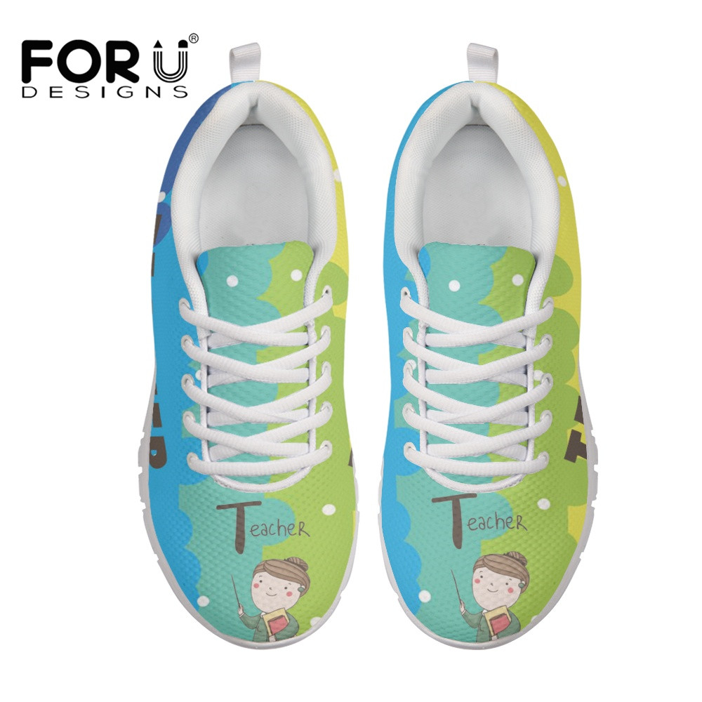 Casual Ladies Lace Up Flats Sneakers Cute Cartoon Teacher Printing ...