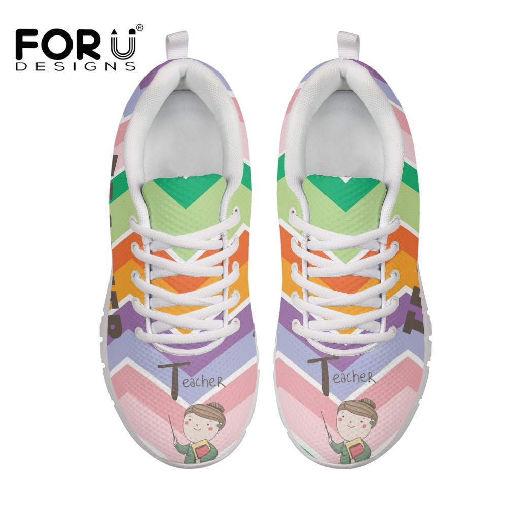 Casual Ladies Lace Up Flats Sneakers Cute Cartoon Teacher Printing ...