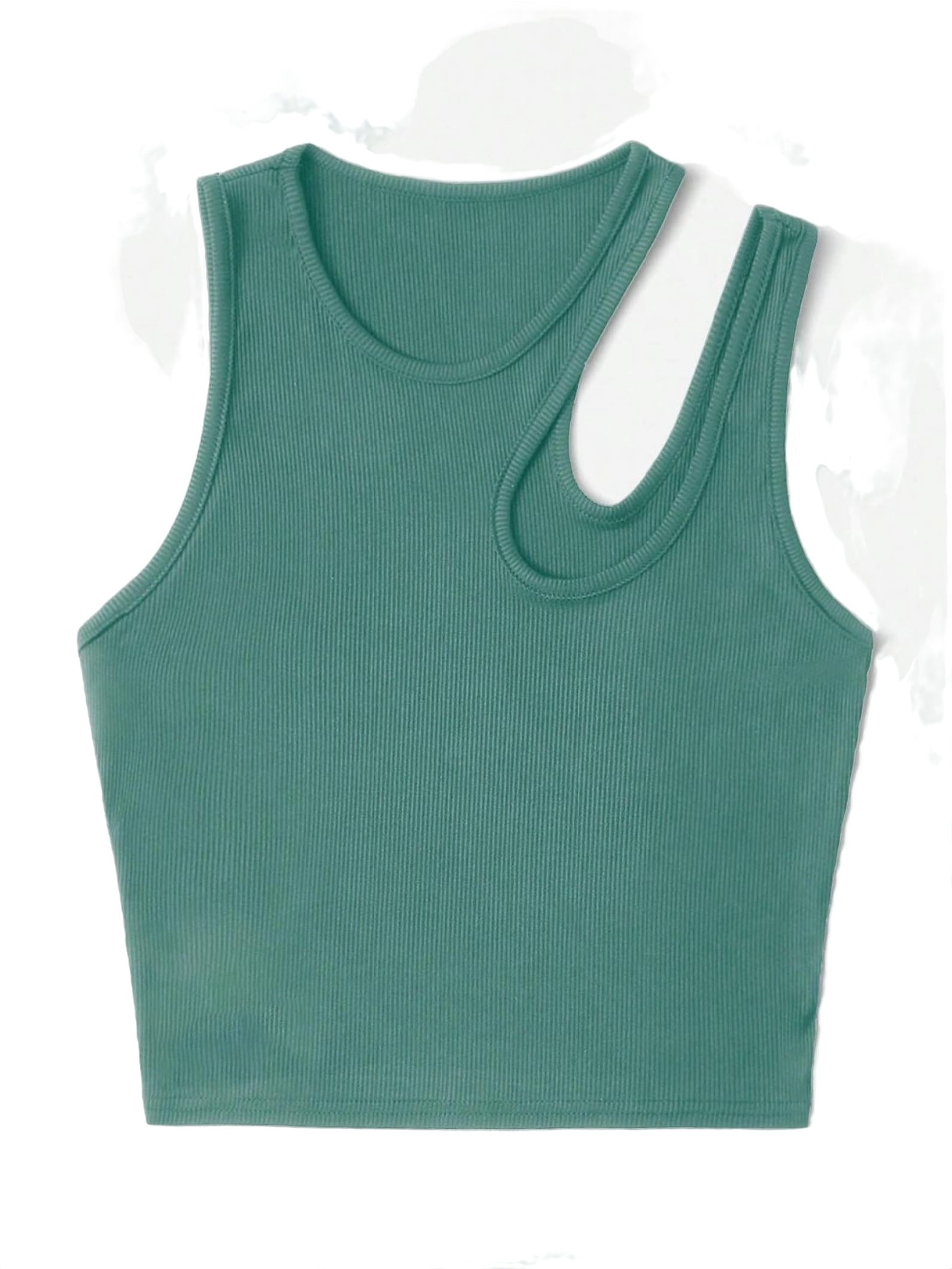 Casual Letter Graphic Asymmetrical Neck Sleeveless Green Womens Tops ...