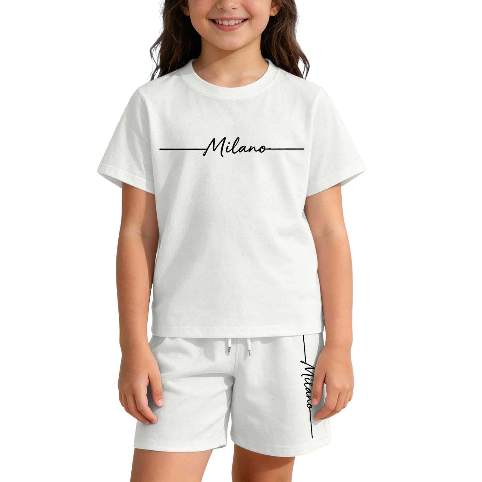 Casual Letter Print Matching Kids Lightweight Short Sleeve Outfit Girls ...