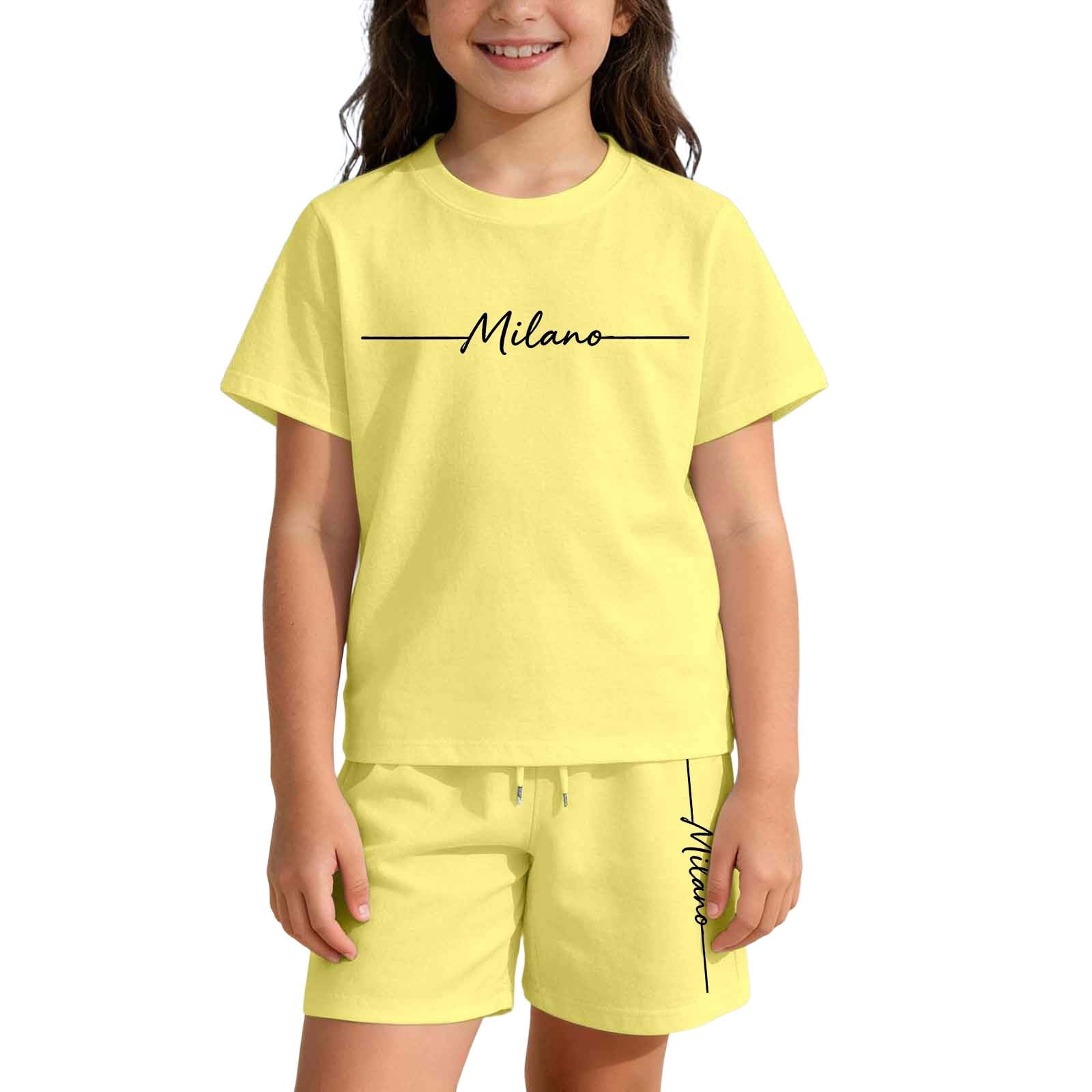 Casual Letter Print Matching Kids Lightweight Short Sleeve Outfit Girls ...