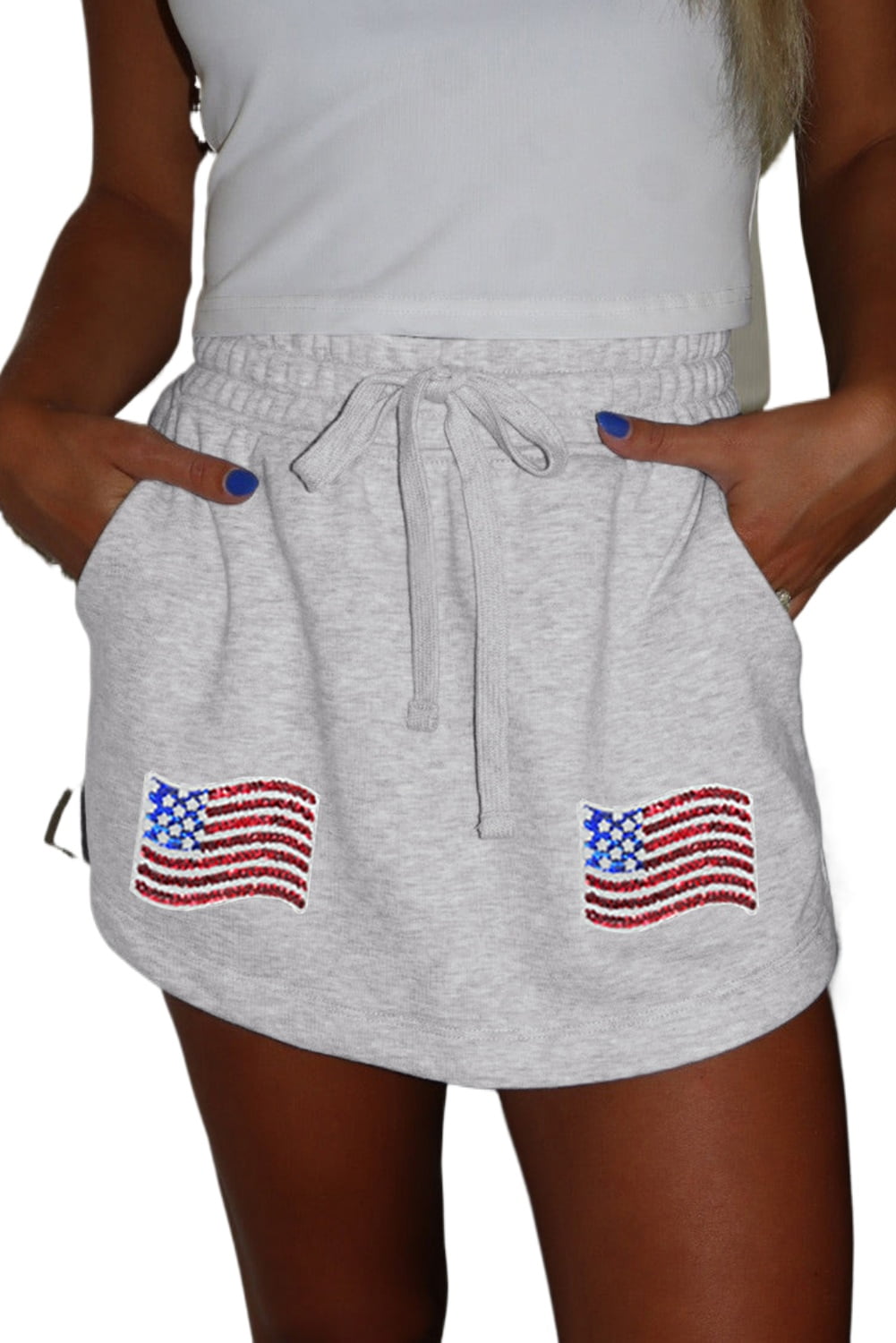 Casual Light Grey Skort with American Flag Patch and Stylish Lace-Up ...