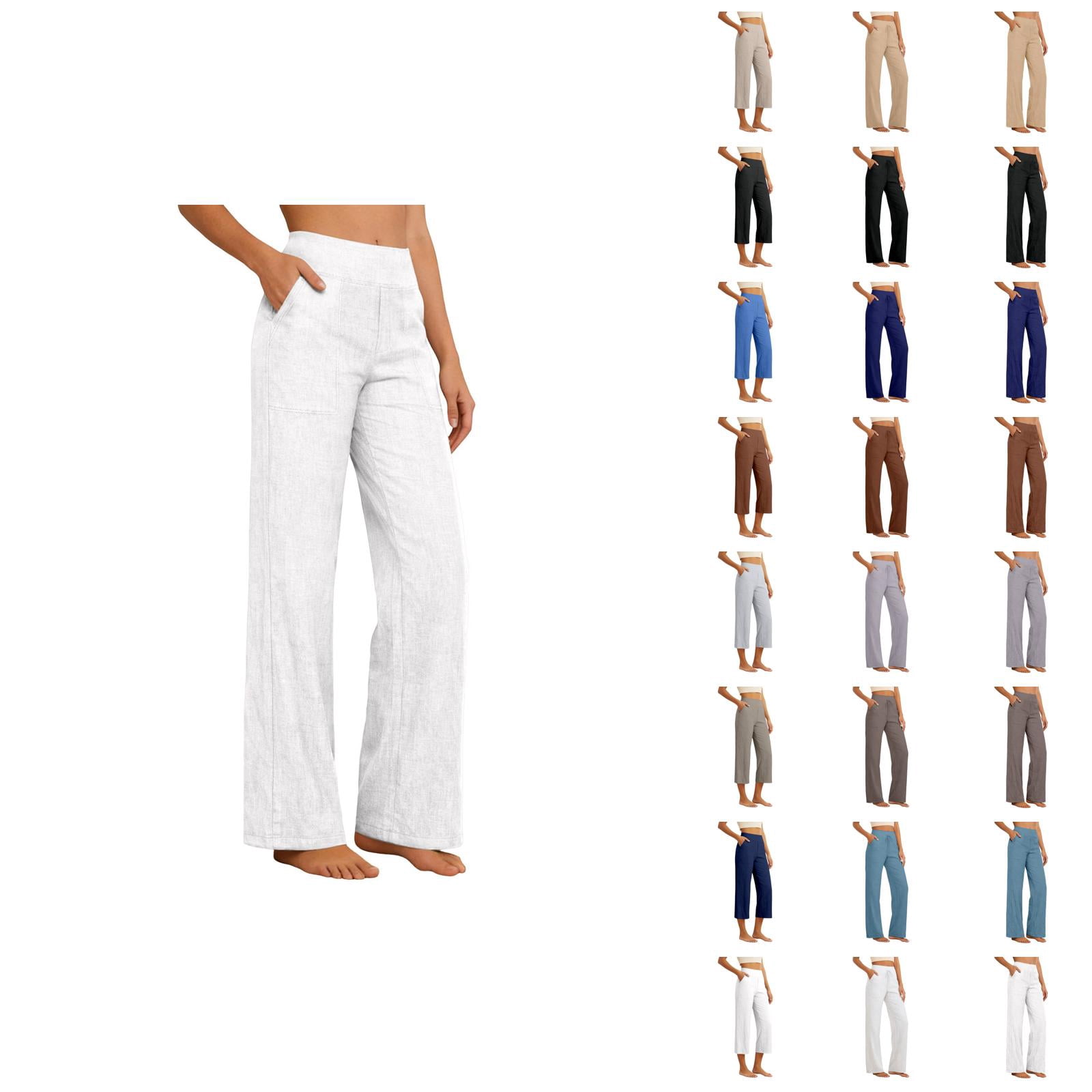 Casual Linen Pants High Waist Wide Leg Trousers Loose Fit Comfortable ...