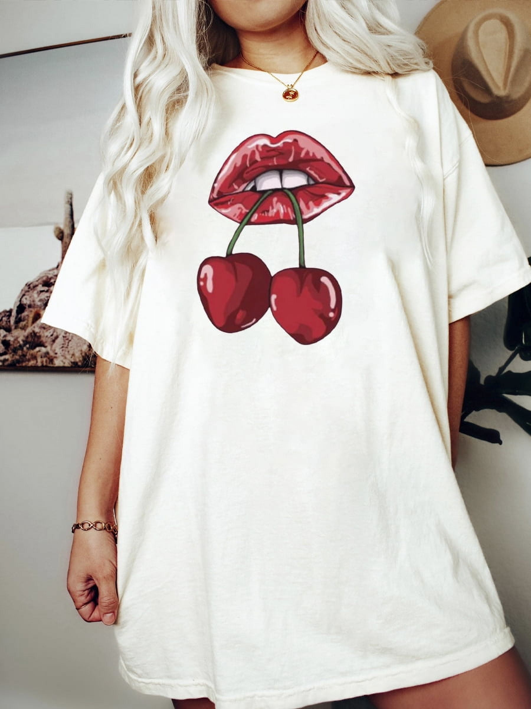 Casual Lips Cherry Print T-Shirts - Walmart.com