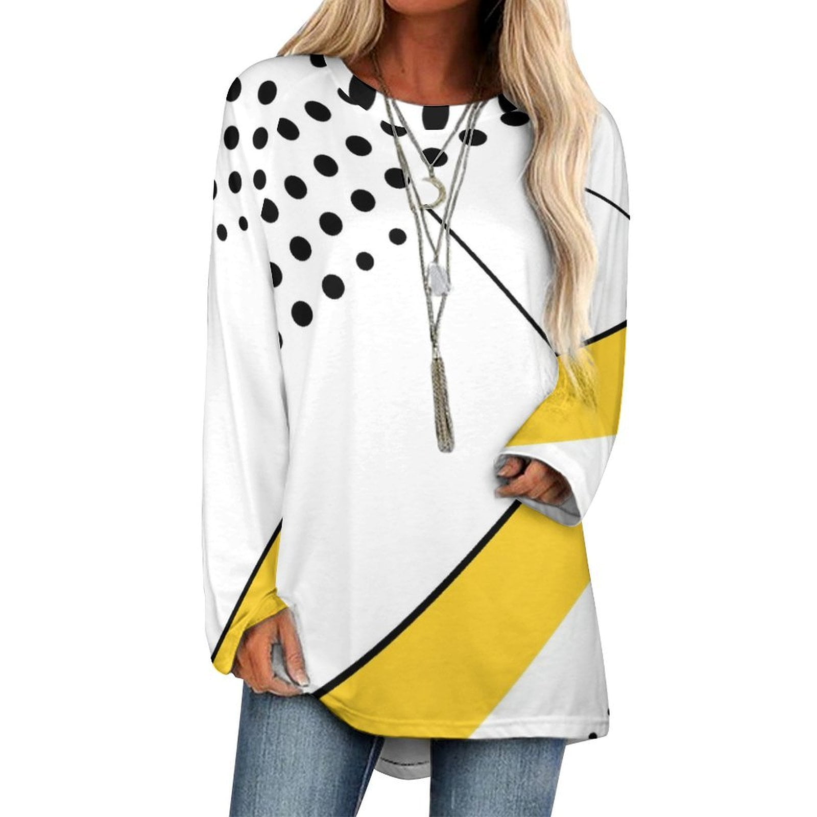 Casual Long Sleeve Crew Neck T-Shirt Women's Abstract Geometric Design ...
