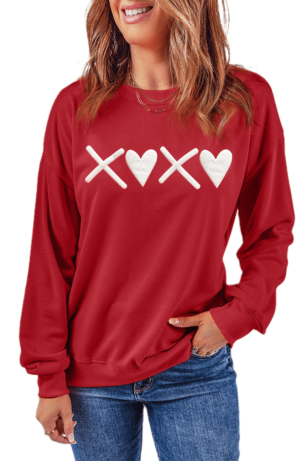 Casual Long Sleeve Graphic Sweatshirt: Red Puff XOXO Print, (US 16-18 ...