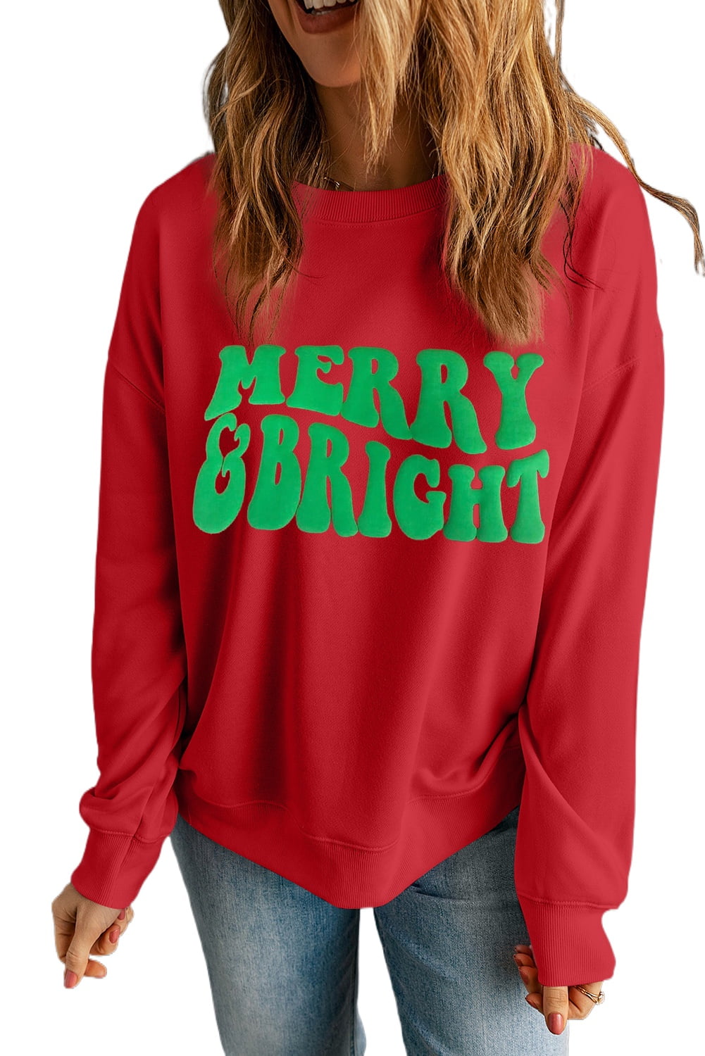 Casual Long Sleeve Graphic Sweatshirt with Puffy Letter Design - MERRY ...