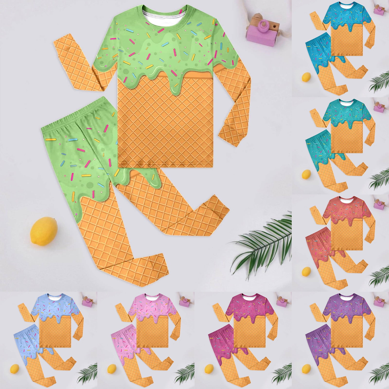 Casual Long-Sleeved Printed Suit Matching Outfit - Cute Ice Cream ...