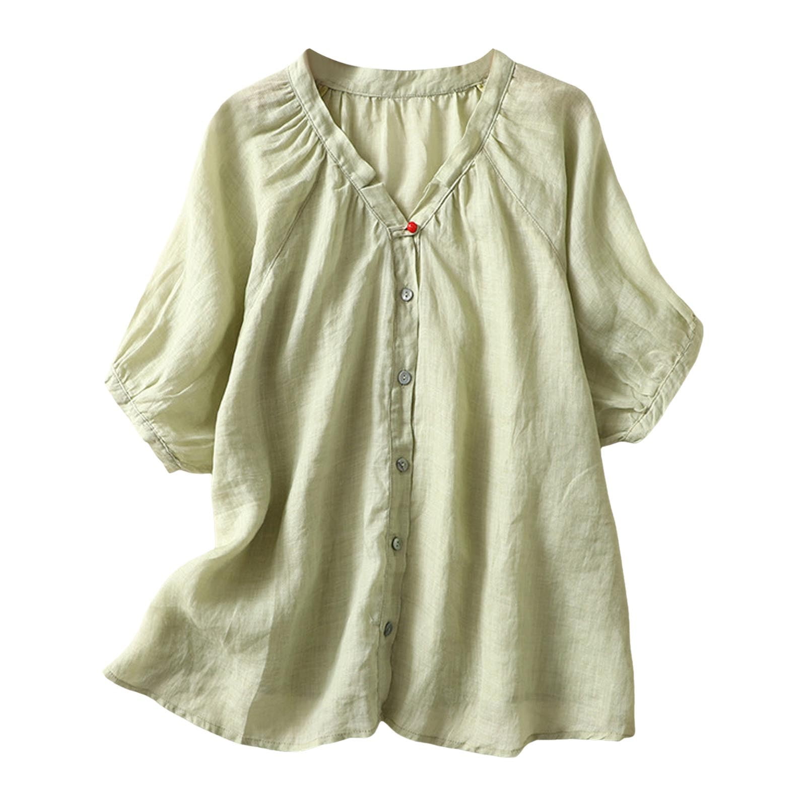 Casual Loose 3/4 Length Sleeve Blouse Vintage Simple Embroidered T ...