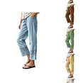 Casual Loose Fit Cropped Pants With Lace Trim Solid Color Ankle Length ...